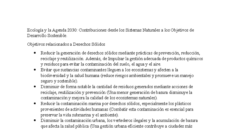 Ecología y Agenda 2030: Contribuciones a los ODS y Gestión de Desechos ...
