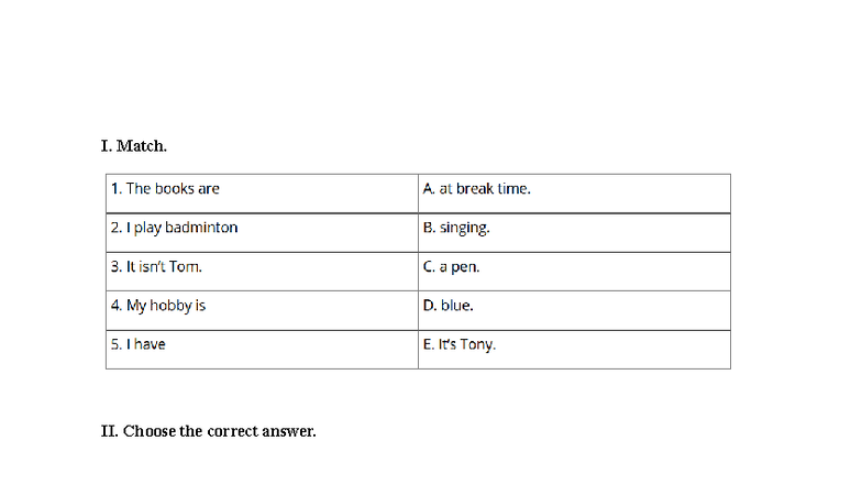 English Language Quiz: Match & Choose Answers (Course 2 - Anh) - Studocu
