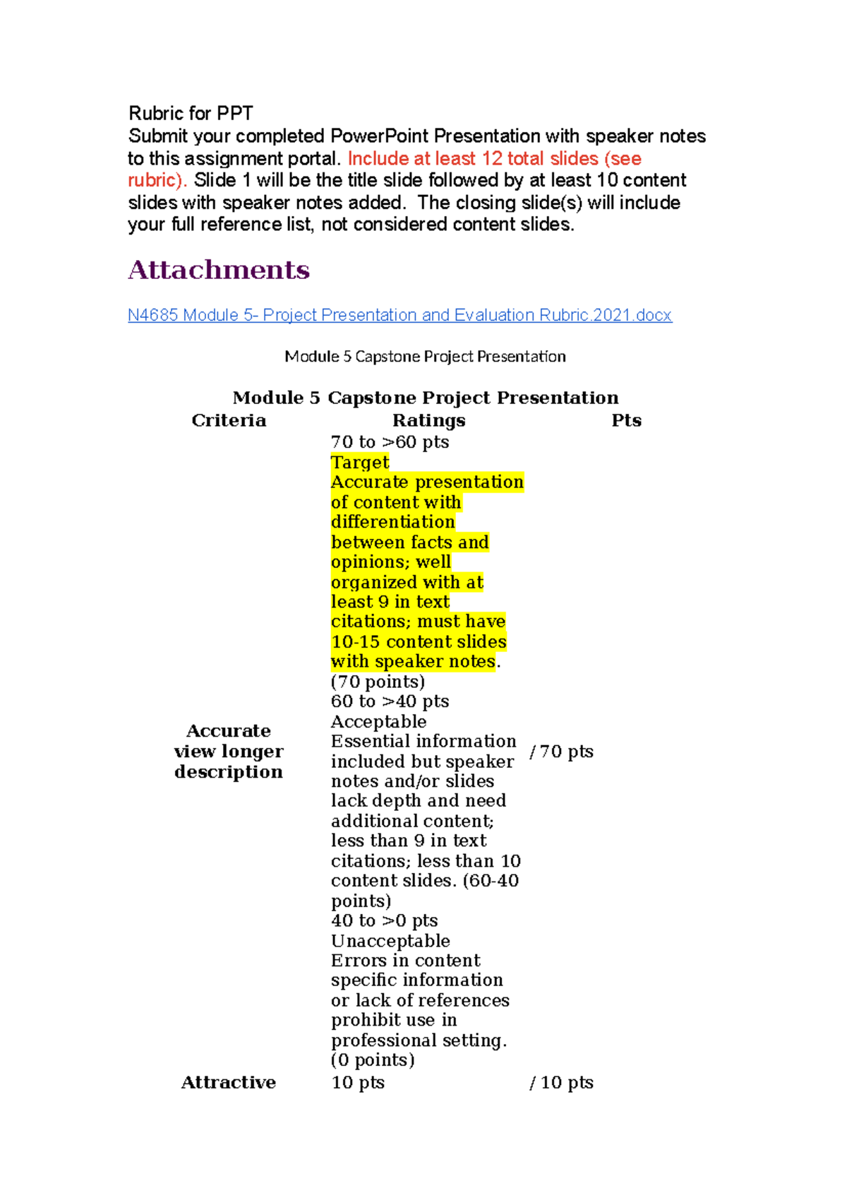 N4685 Module 5 Capstone Project Presentation Rubric Guide - Studocu