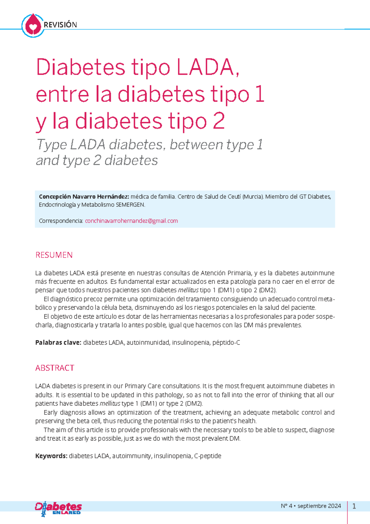 Revisión sobre Diabetes LADA: Entre DM1 y DM2 (Nº 4, Sept 2024) - Studocu