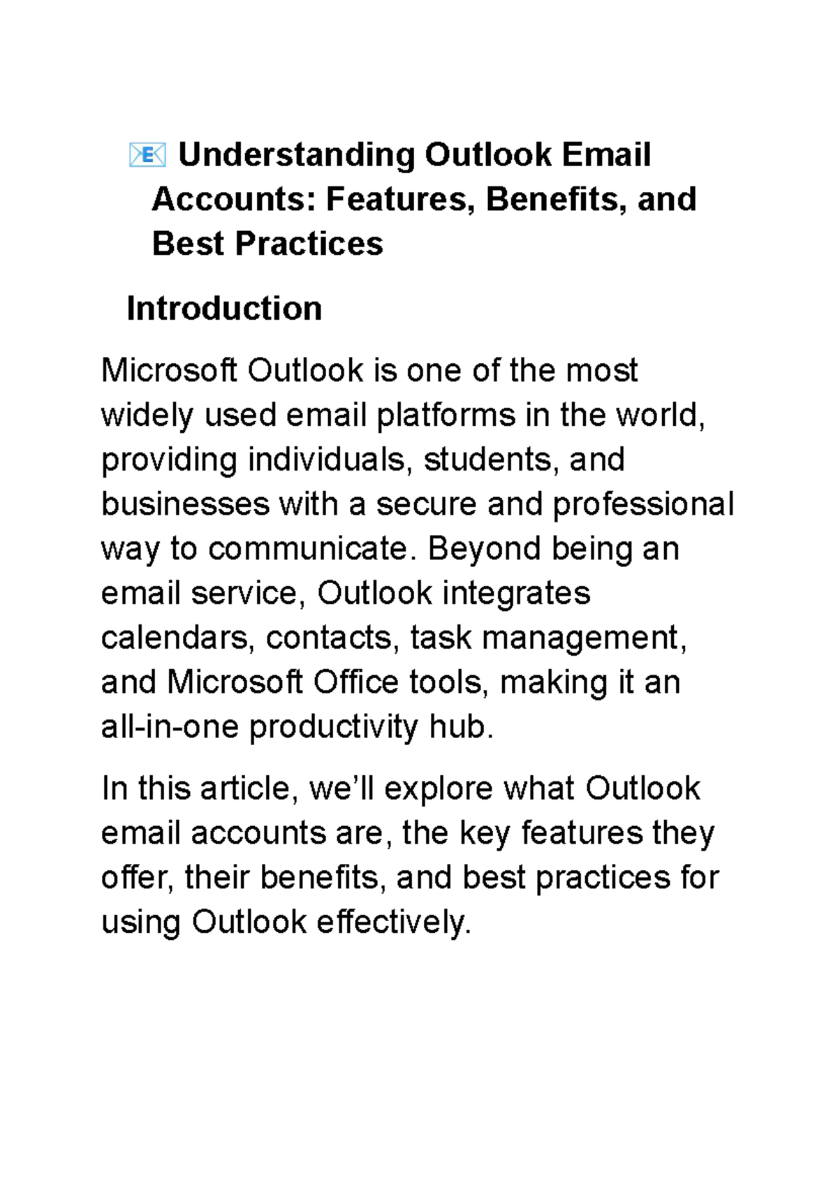 📧 Outlook Email Accounts: Features, Benefits & Best Practices - Studocu