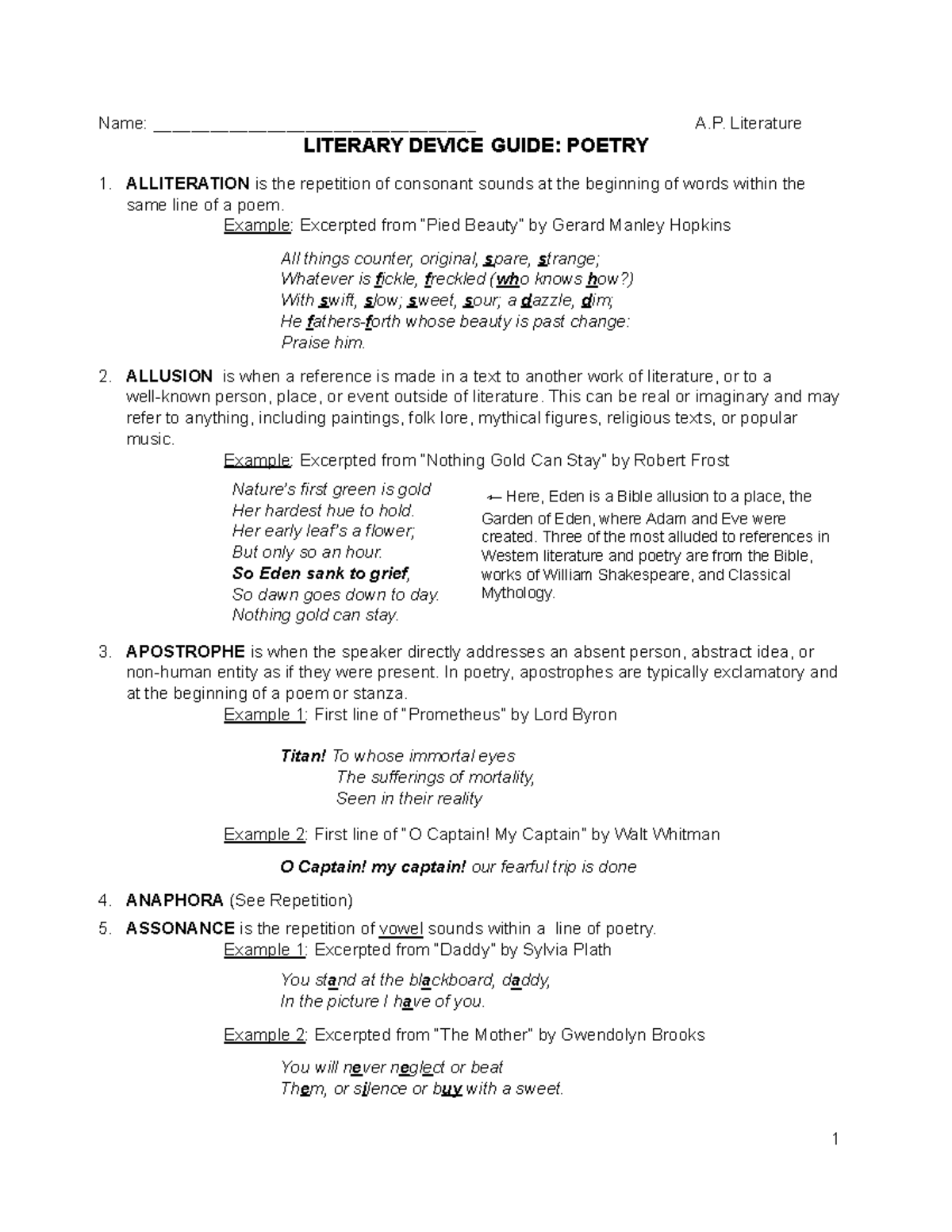 A.P. Literature Poetry Annotation Guide: T.P.C.A.S.T.T. Strategy - Studocu