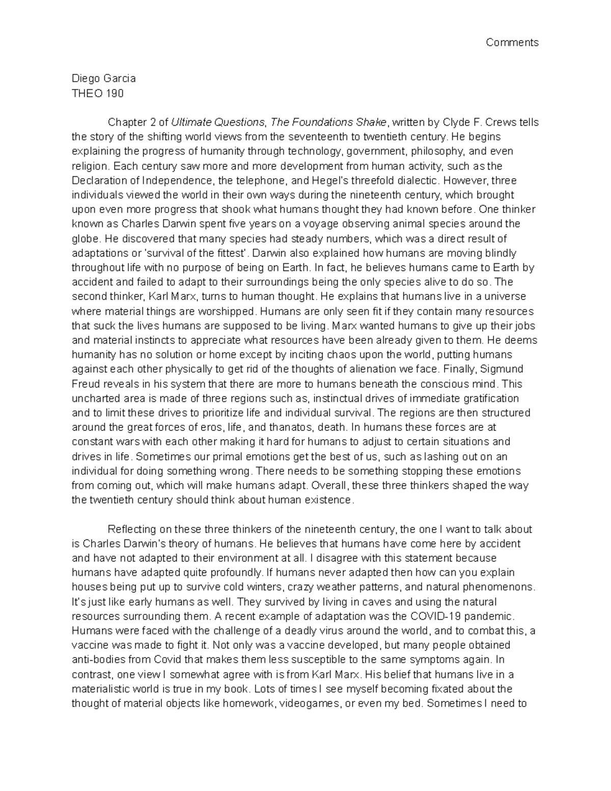 THEO 190 Writing Assignment 2: Reflections on Chapter 2 - Studocu