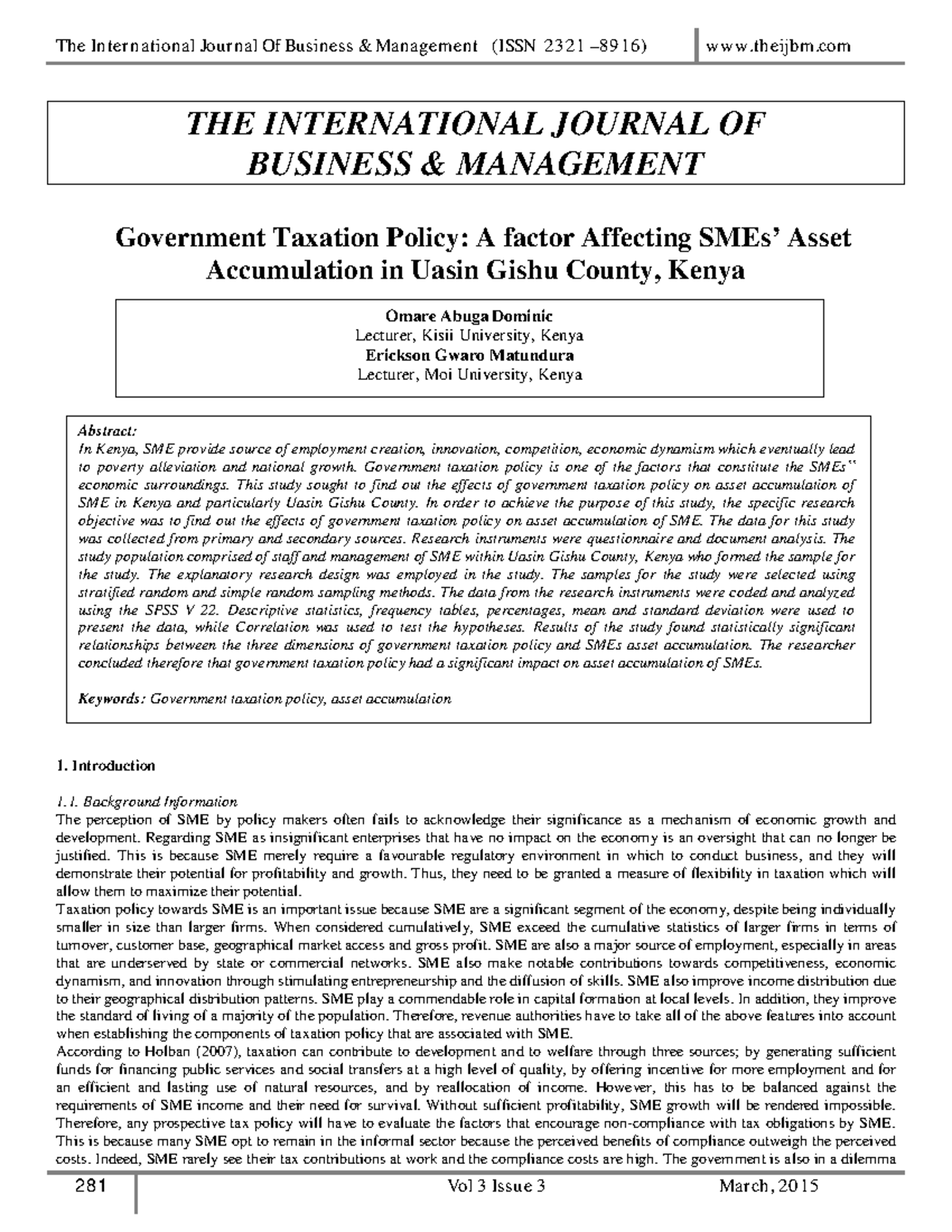 Government Taxation Policy: Impact on SMEs' Asset Accumulation in Uasin ...