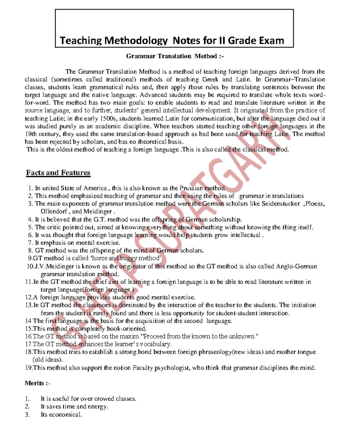 Teaching Methodology Notes for II Grade Exam: Grammar Translation ...