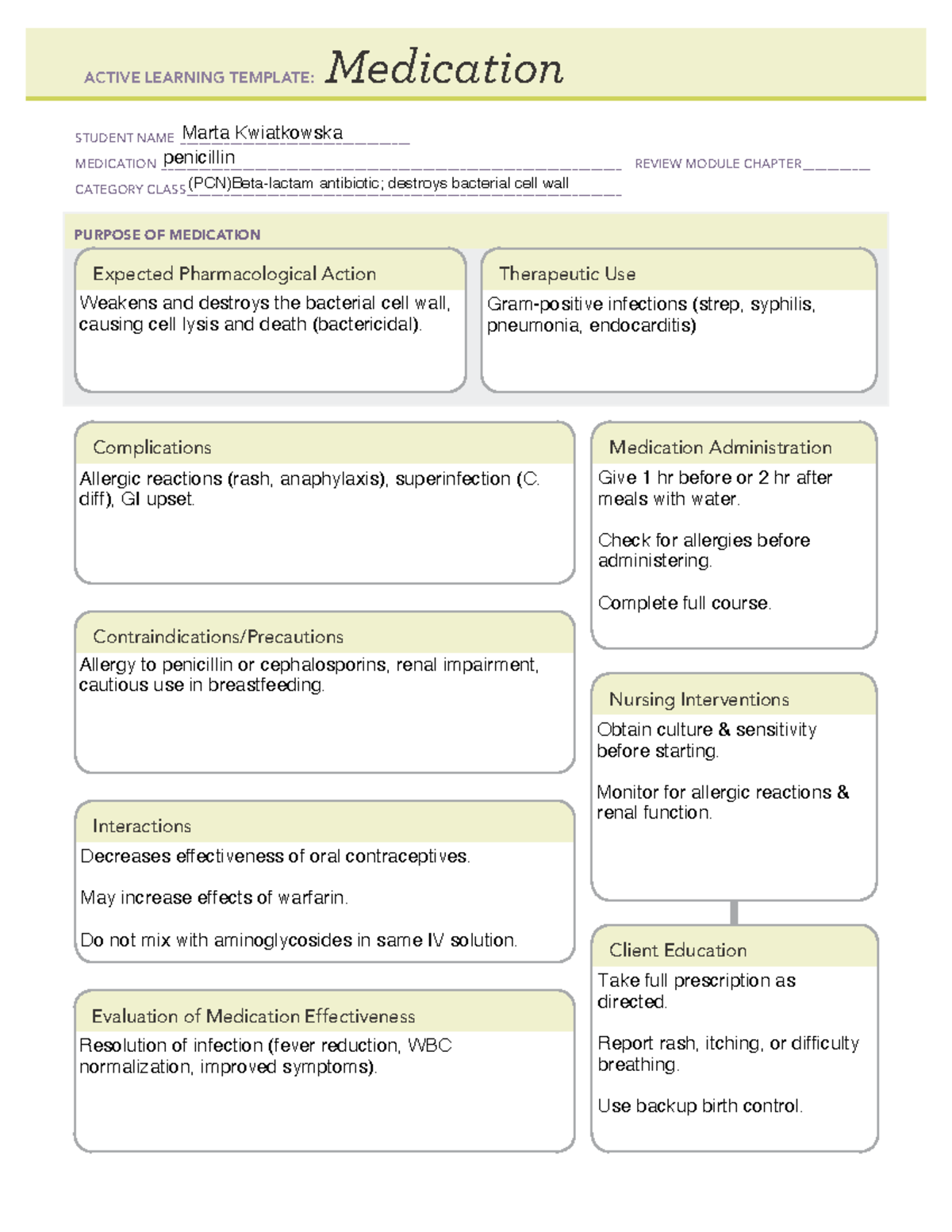 ACTIVE LEARNING TEMPLATE: Penicillin Medication Review A7 - Studocu