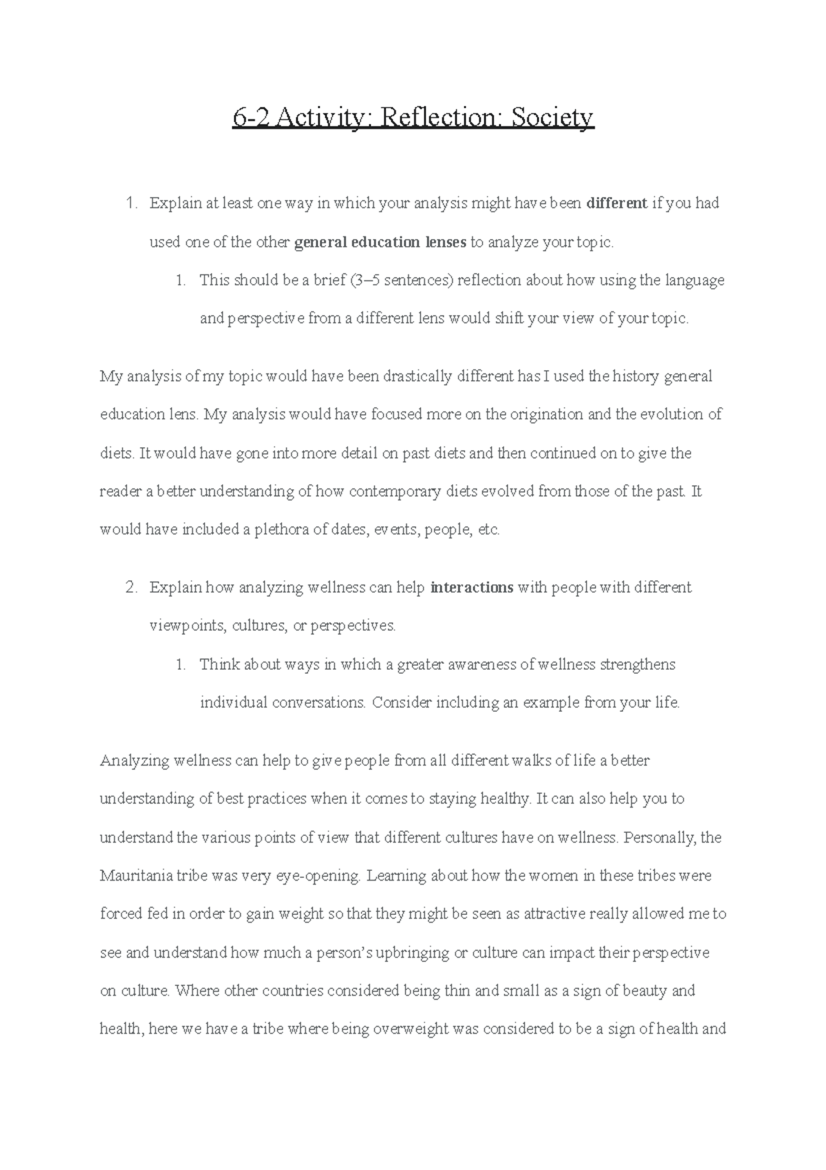 6-2 Activity Reflection: Analyzing Society & Wellness Perspectives ...