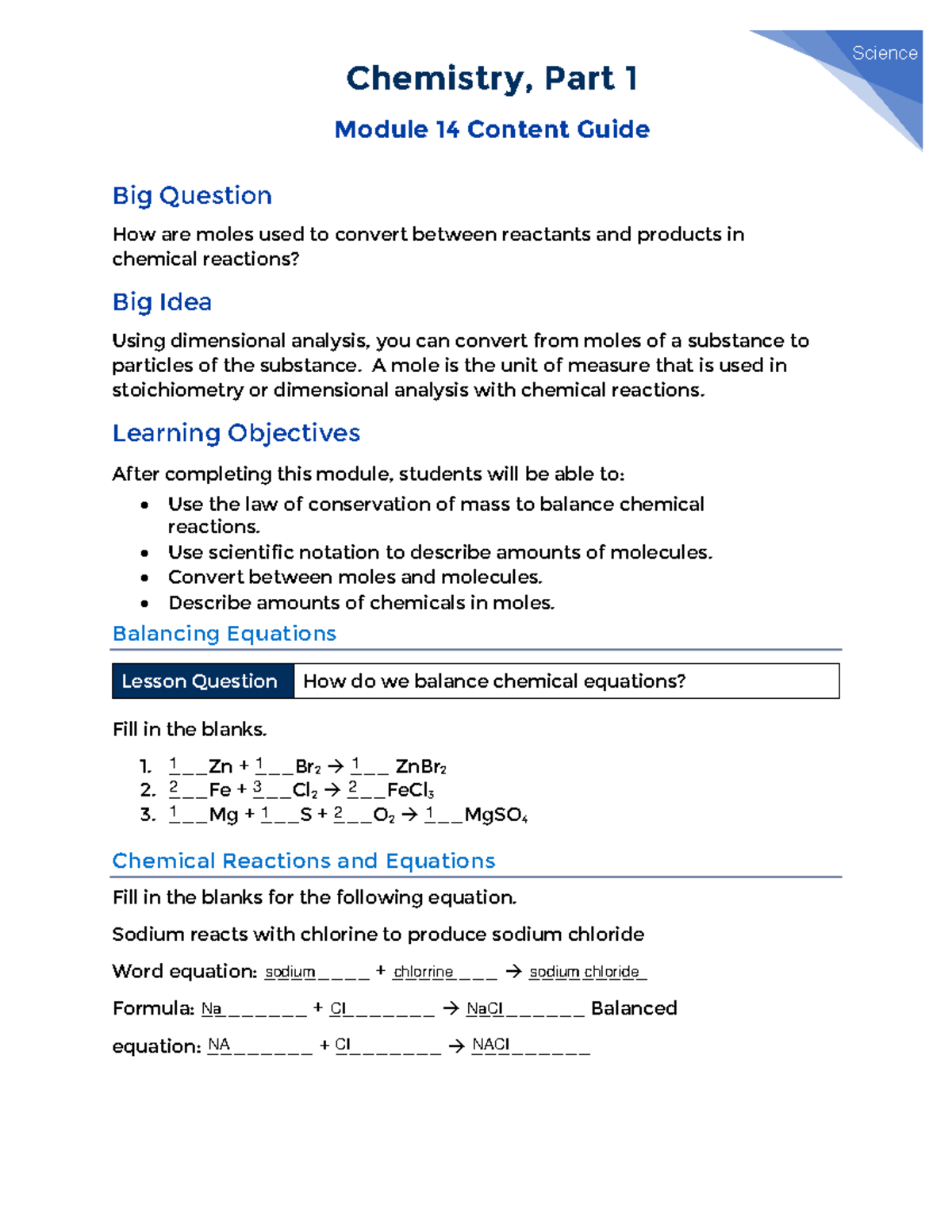 Chemistry Part 1 Module 14 Notes Fillable - Chemistry, Part 1 Module 14 ...