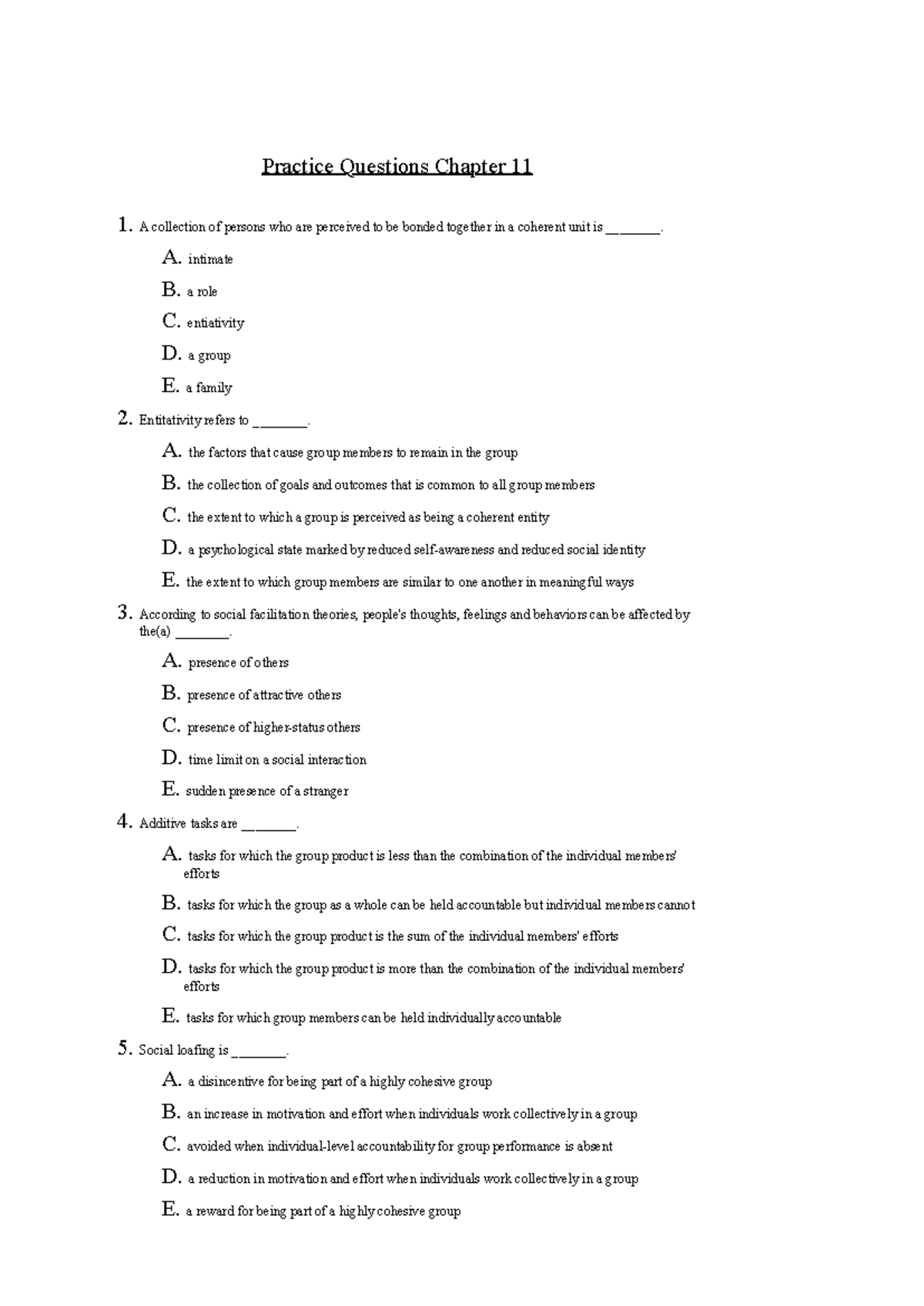 Practice Questions for Revision: Social Loafing & Psychology Tactics ...