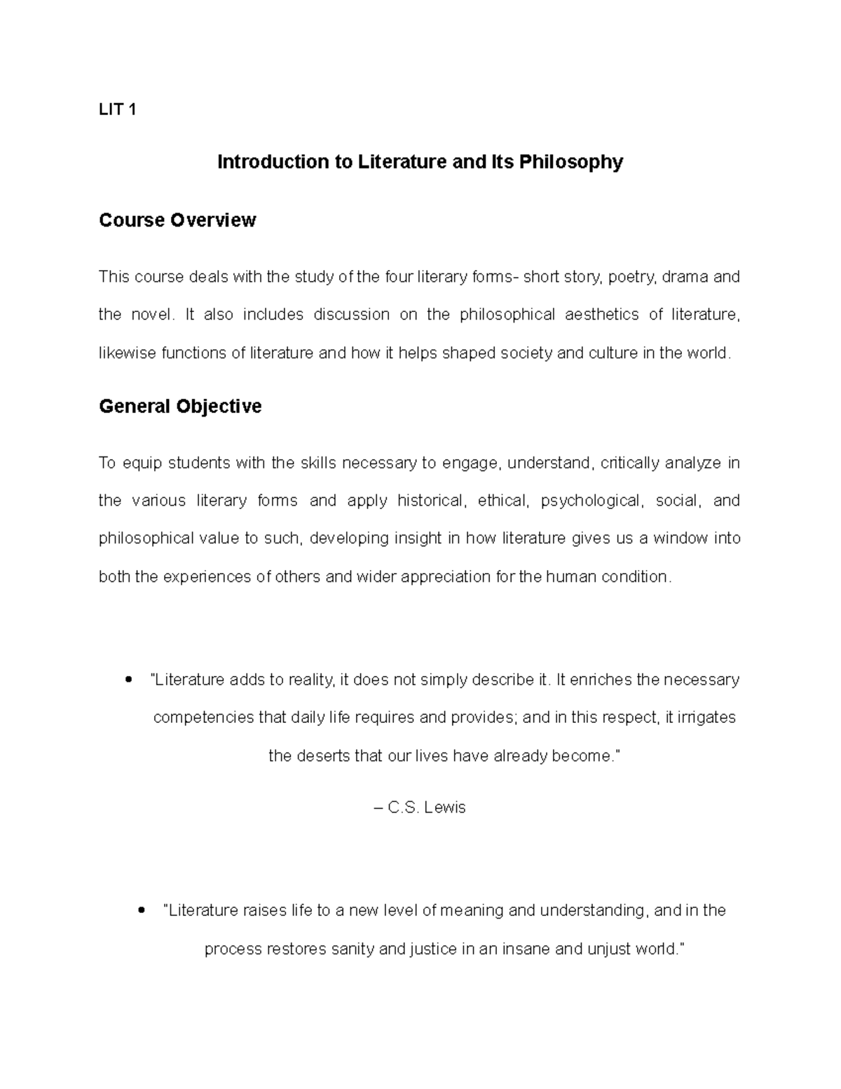 LIT 7 - Overview of Literary Forms and Critical Theories - Studocu