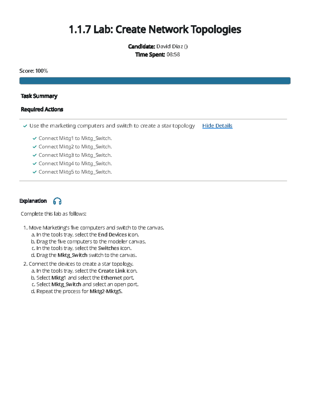 1.1.7 Lab - Designing Star Topology for Network Connectivity - Studocu