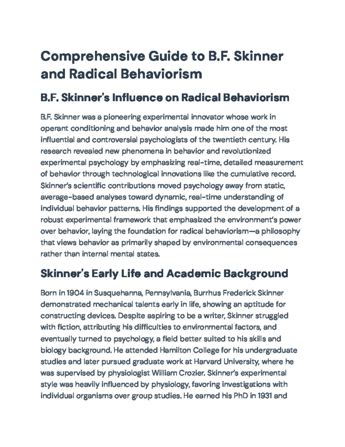 Comprehensive Overview of B.F. Skinner's Radical Behaviorism ...