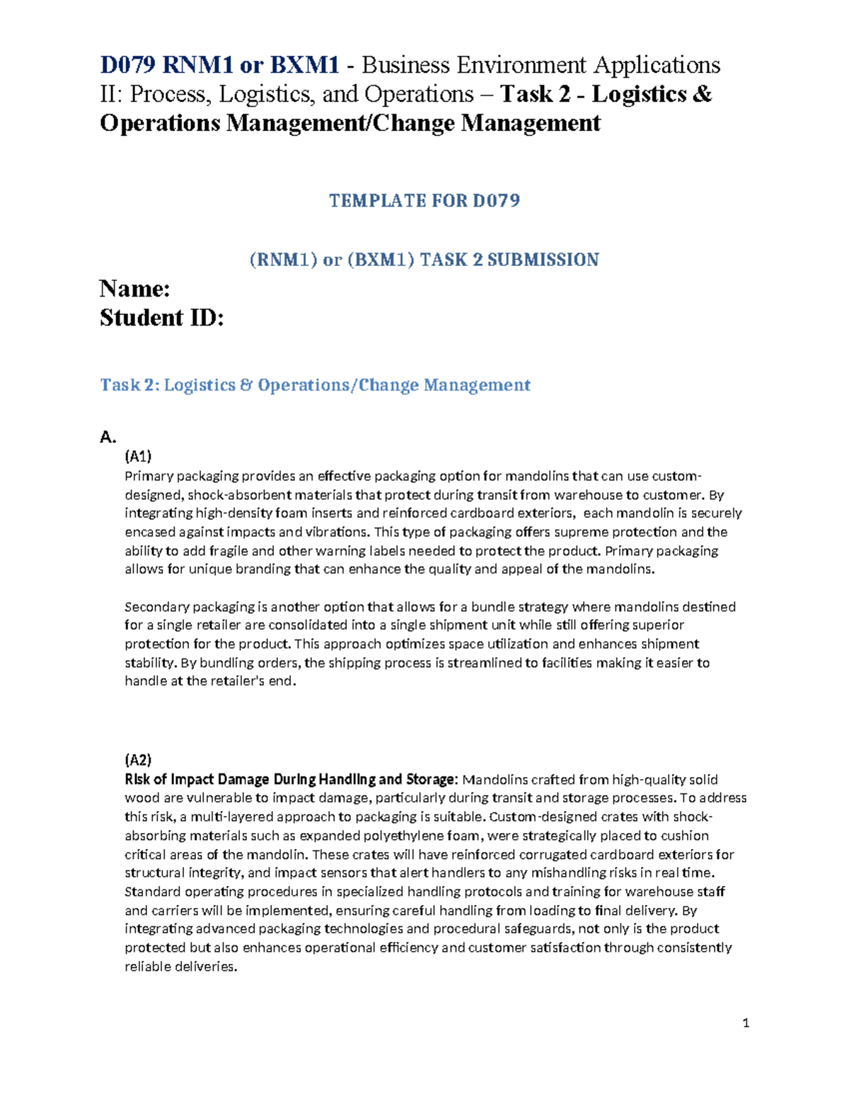 Task 2 Template D079 - D079 RNM1 or BXM1 - Business Environment ...
