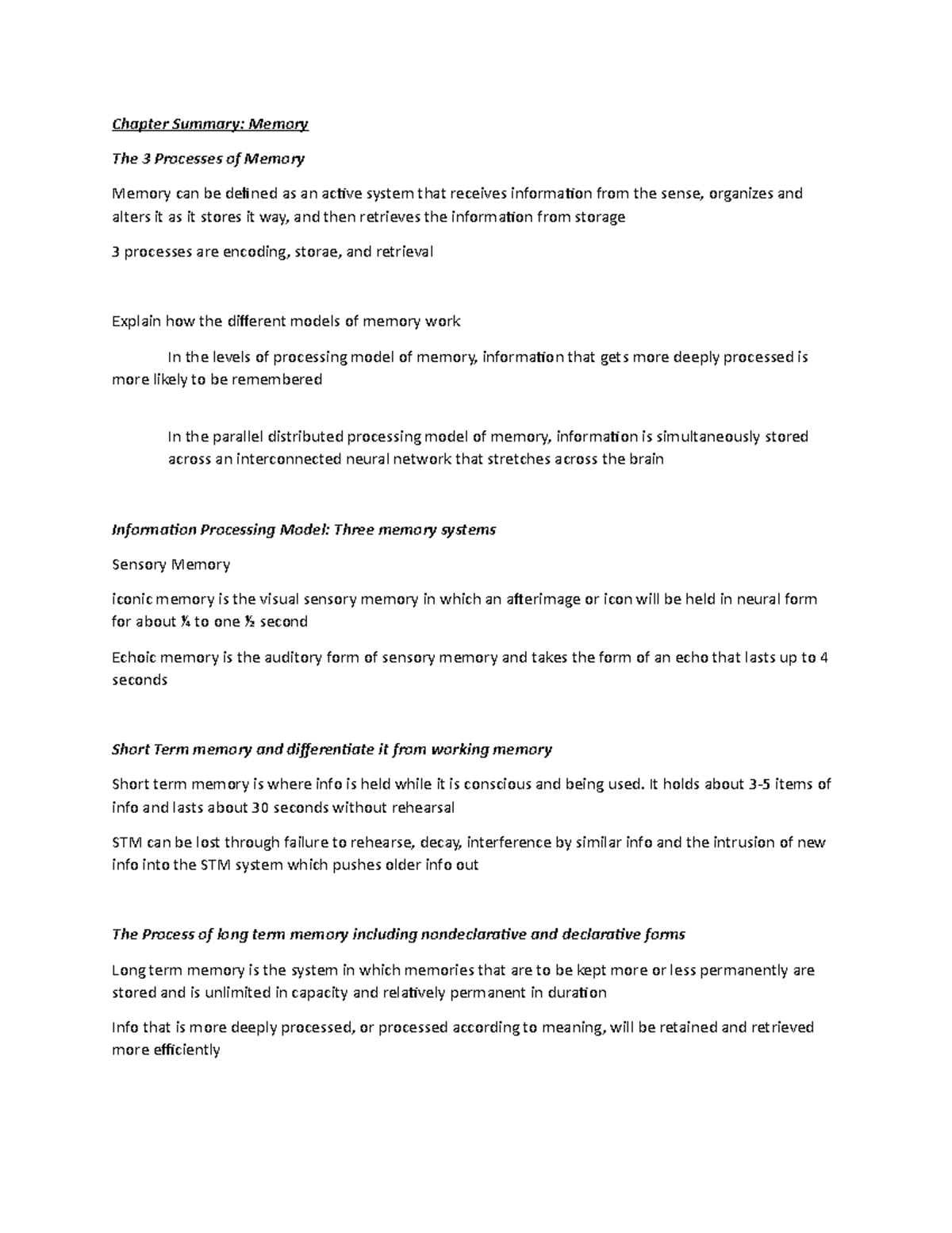 Psychology 101: Chapter 6 Memory Processes Overview - Studocu