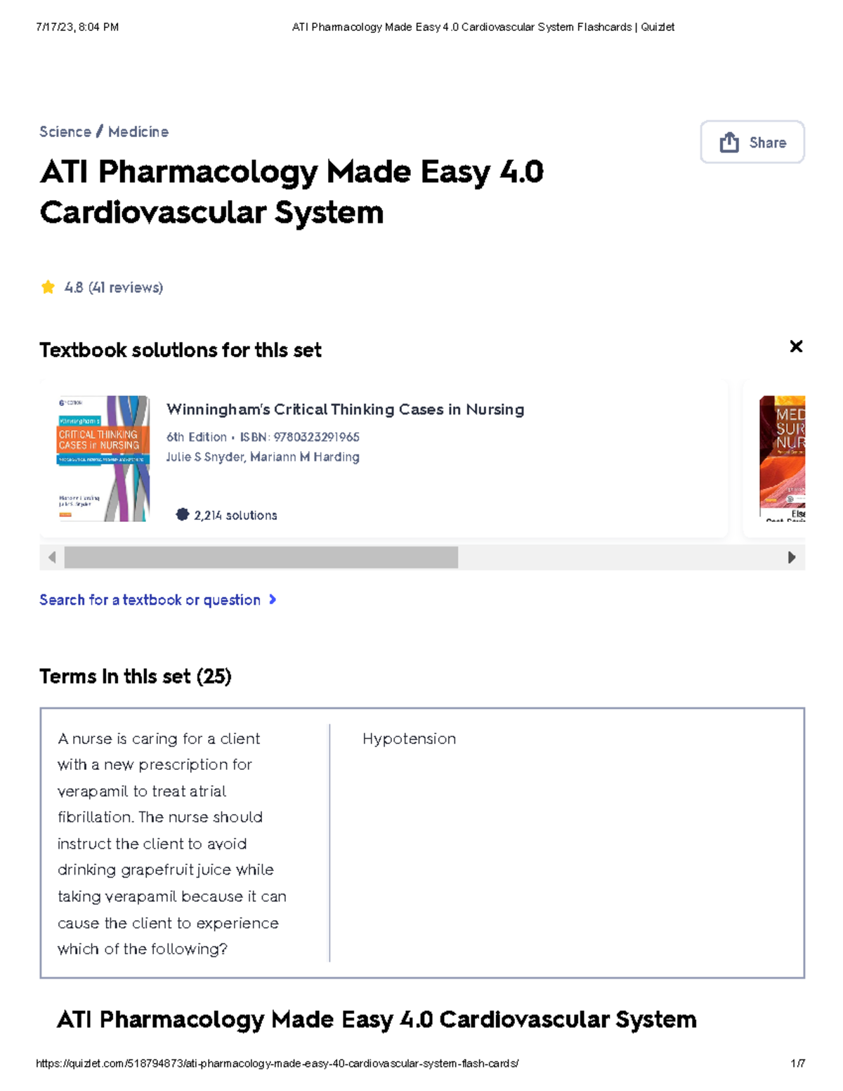 ATI Pharmacology Made Easy 4.0 Cardiovascular System Flashcards Quizlet ...