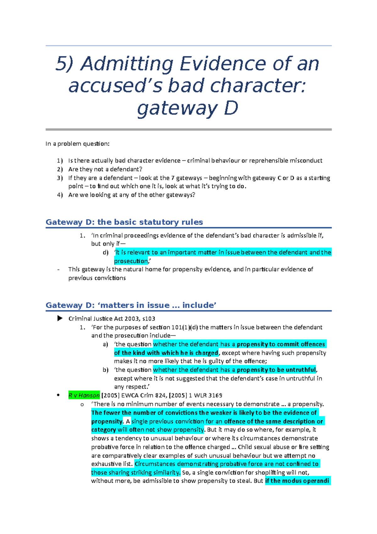 Admitting Bad Character Evidence in Criminal Cases: Gateway D Insights ...