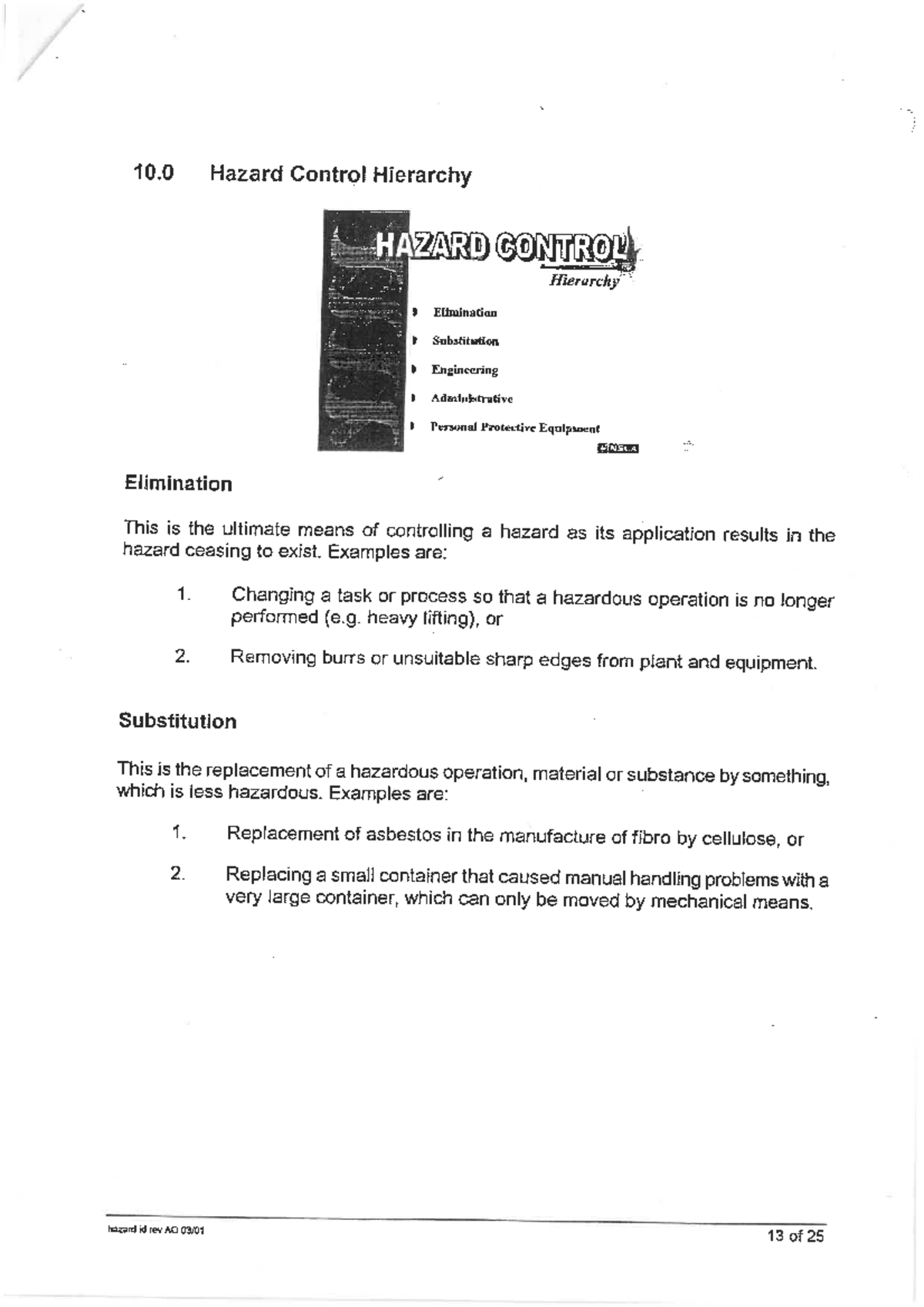 HAZ 10.0 Hazard Control Hierarchy: Elimination, Substitution ...
