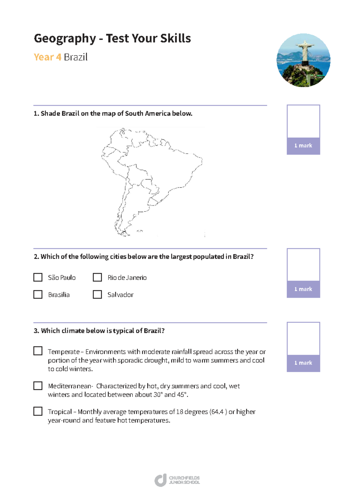 Quiz Geography Y4: Exploring Brazil's Geography and Culture - Studocu