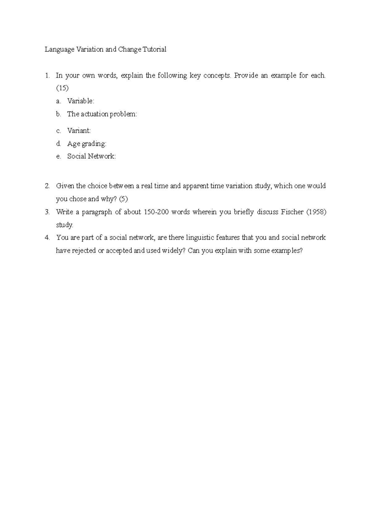 Language Variation and Change Tutorial - Provide an example for each ...