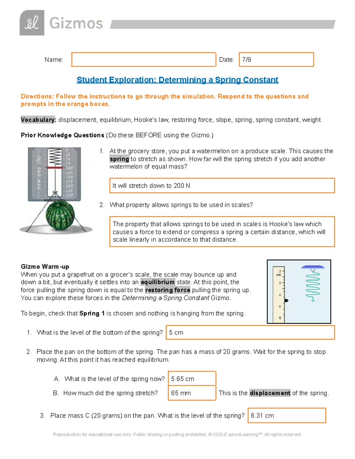 Determining Spring Constant: Gizmo Exploration & Data Analysis - Studocu