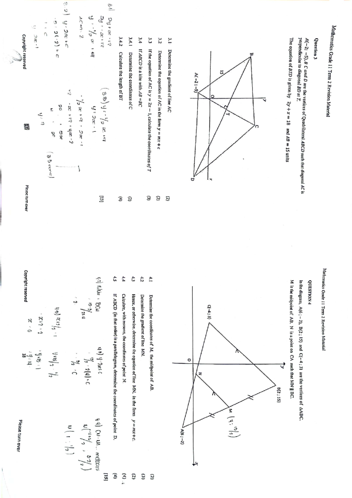 Grade 11 Mathematics: Analytical Geometry Term 2 Revision Questions ...