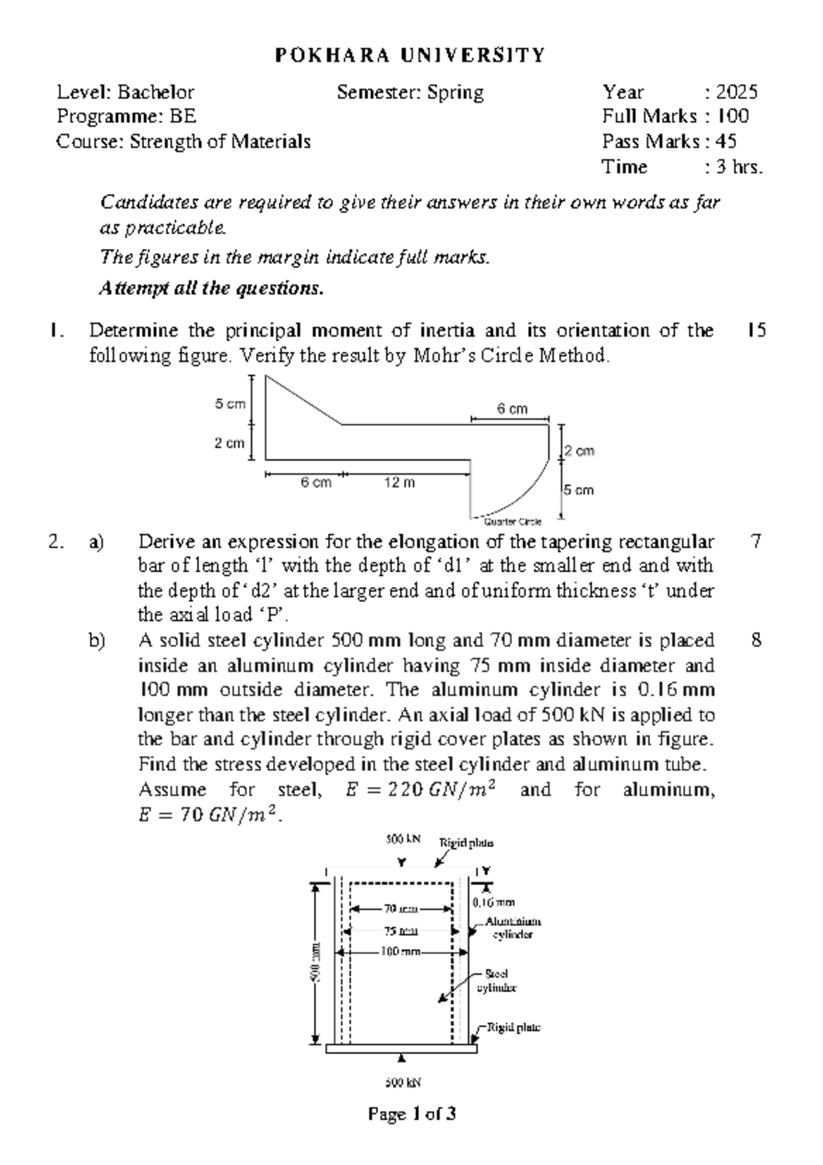 Strength of Materials BE 2025 Spring Exam Questions and Solutions - Studocu