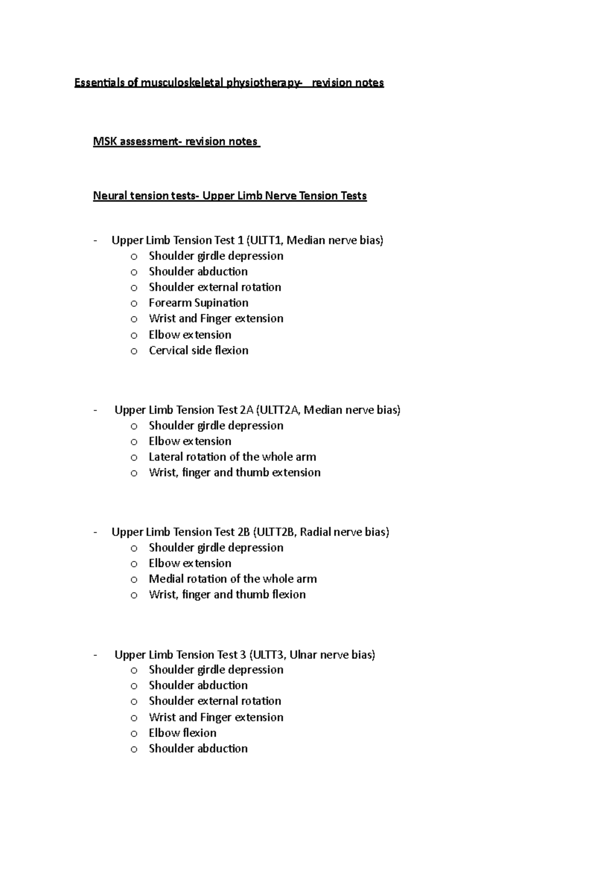 essentials of musculoskeletal physio MSK assessment- revision notes ...