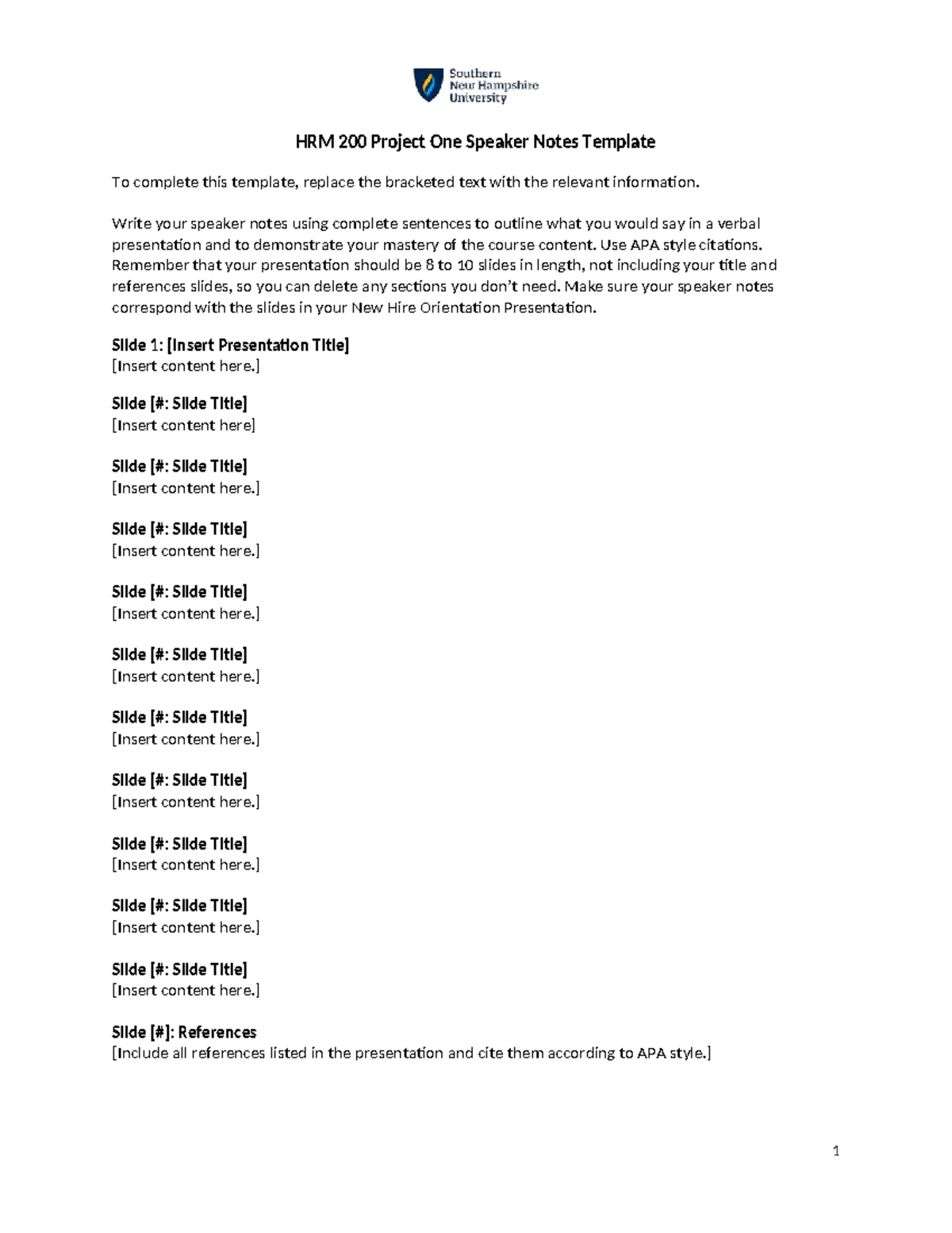 HRM 200 Project One Speaker Notes Template Guide - Studocu