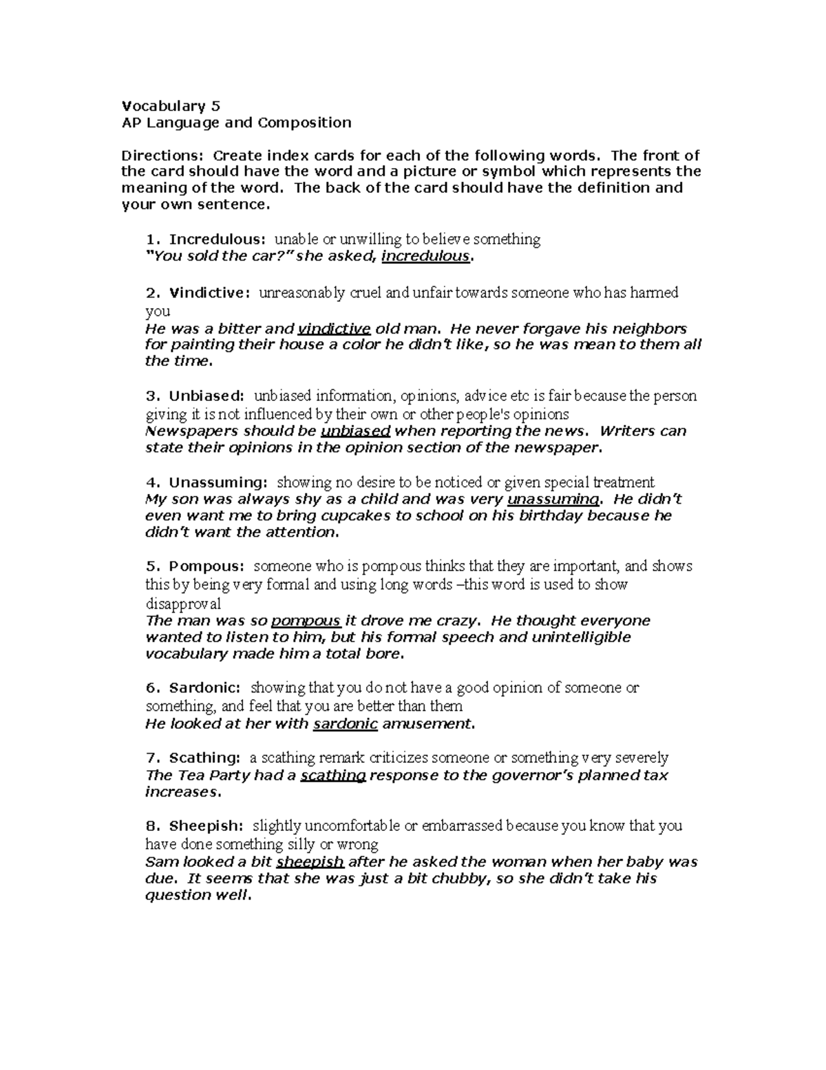 AP Language & Composition Vocabulary List: Index Card Directions - Studocu