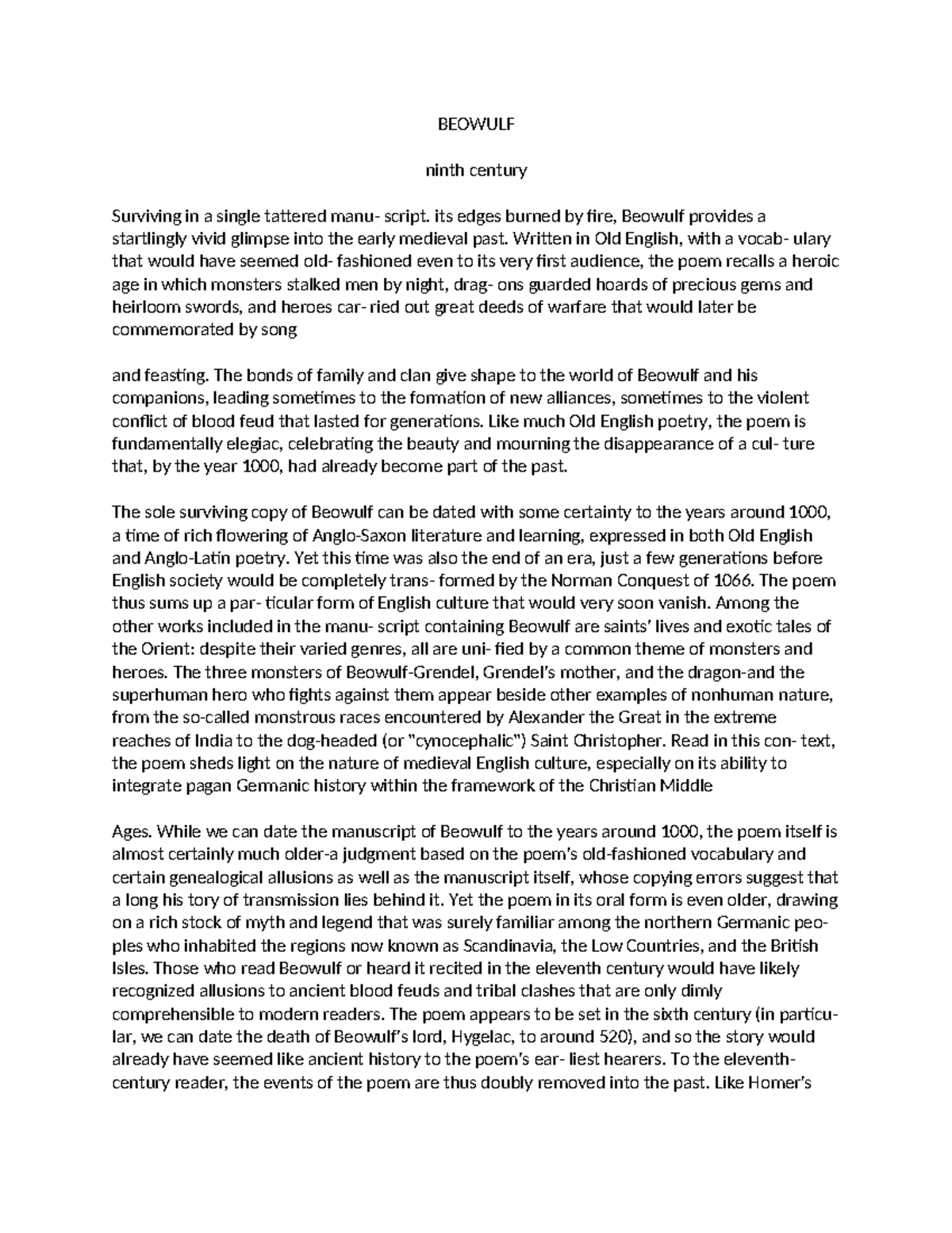 Beowulf (ENG 101) - Summary and Analysis of the Epic Poem - Studocu