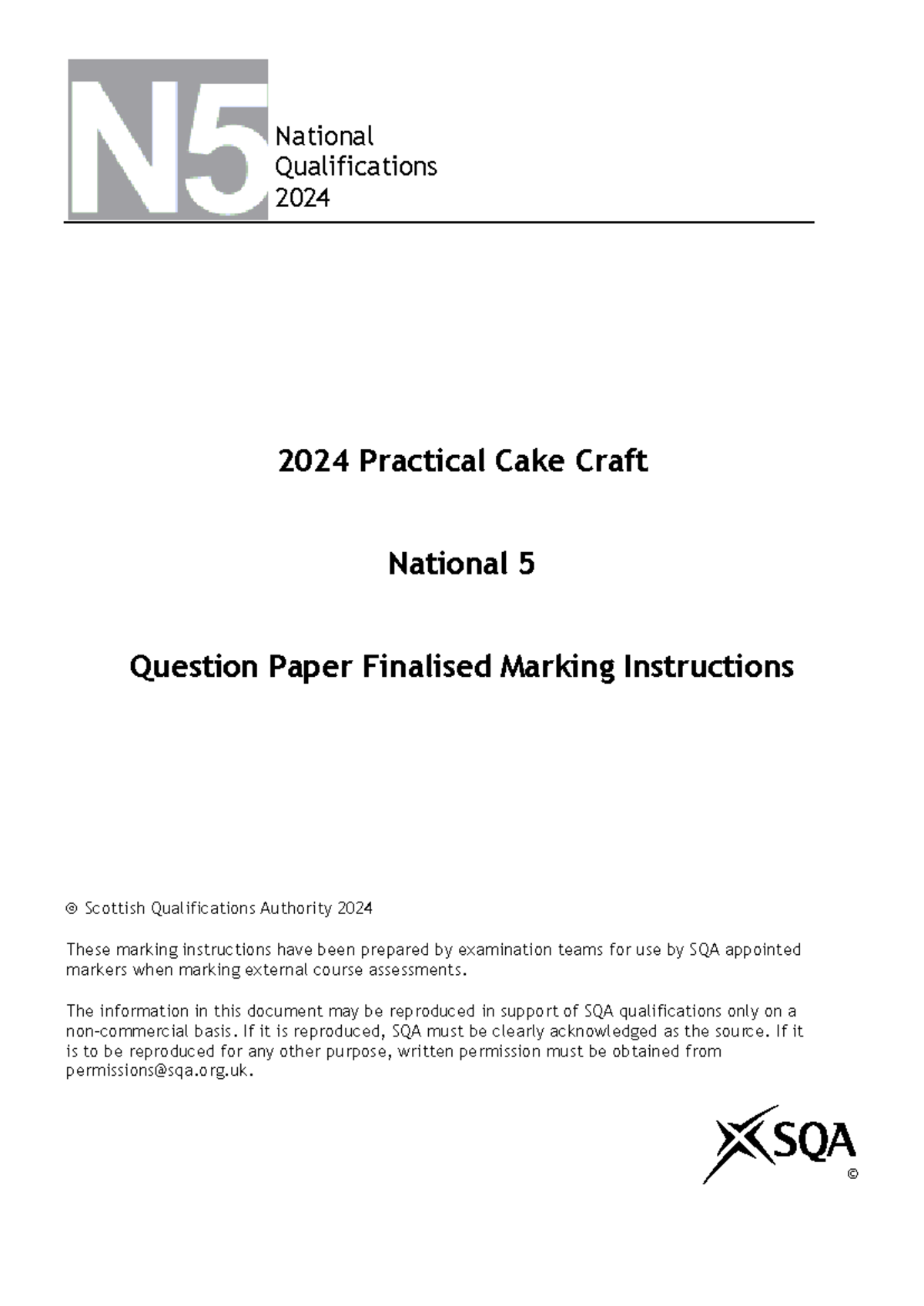 National 5 Practical Cake Craft 2024 Final Exam Marking Instructions ...