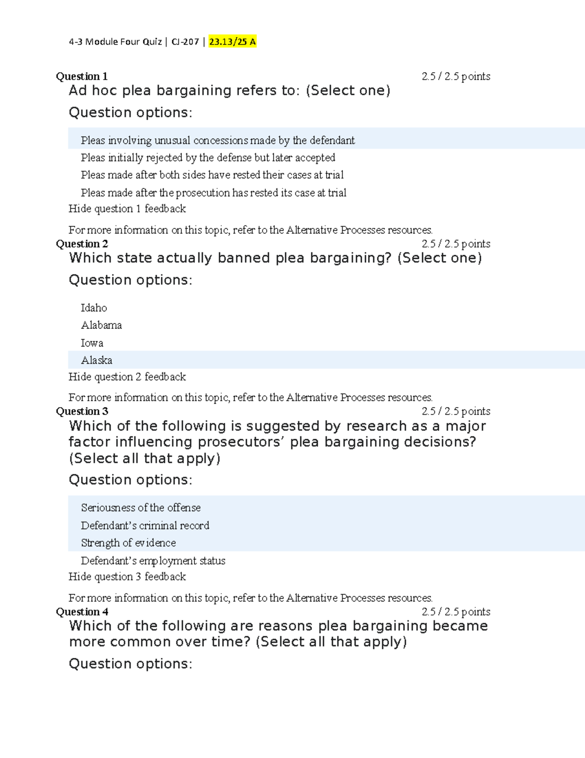 4-3 Quiz - Understanding Plea Bargaining and Prosecutorial Roles - Studocu