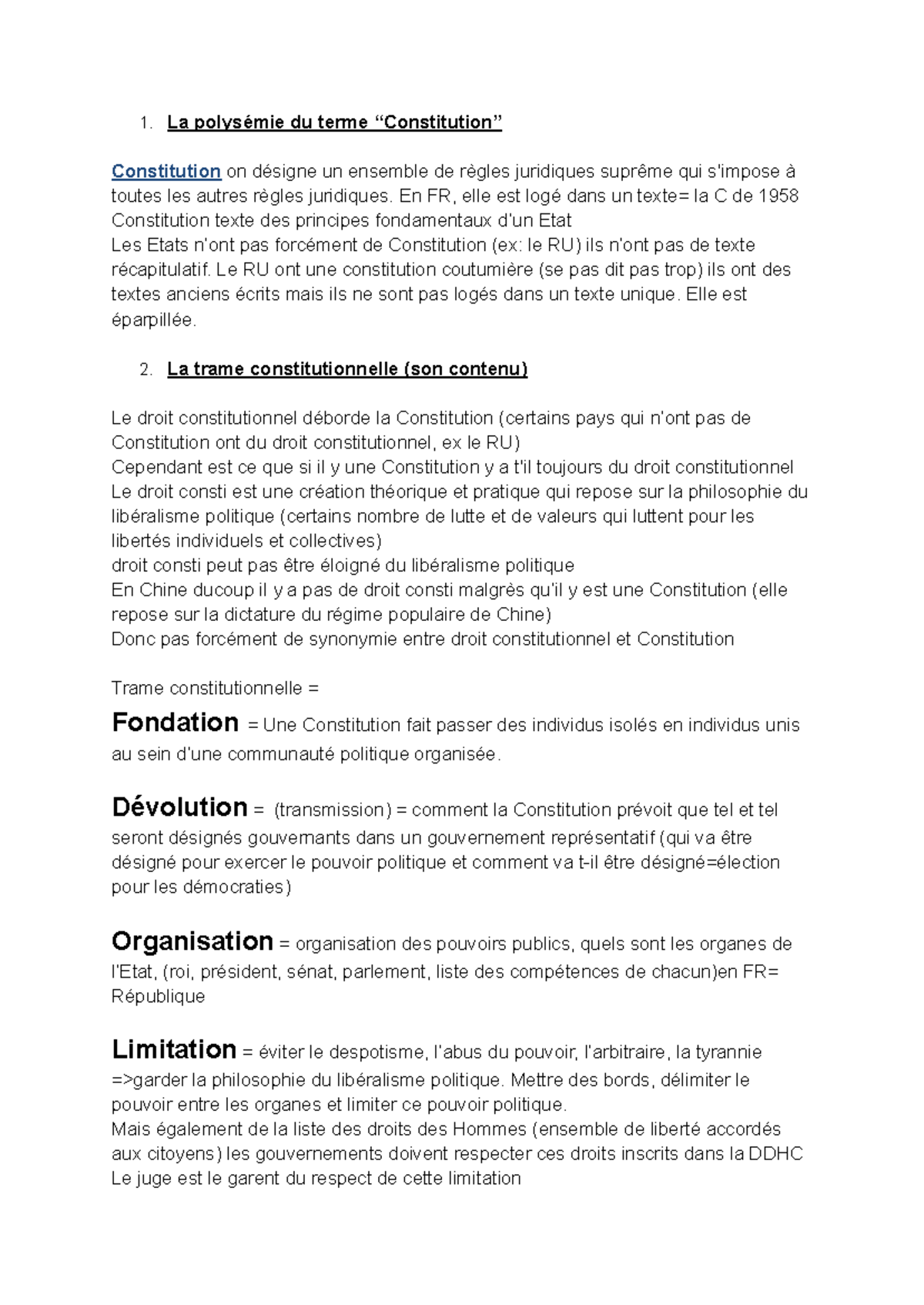 La polysémie du terme Constitution en droit constitutionnel (C 1958 ...