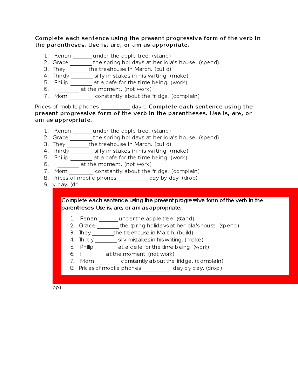 Present Progressive Exercises: Complete the Sentences - Studocu