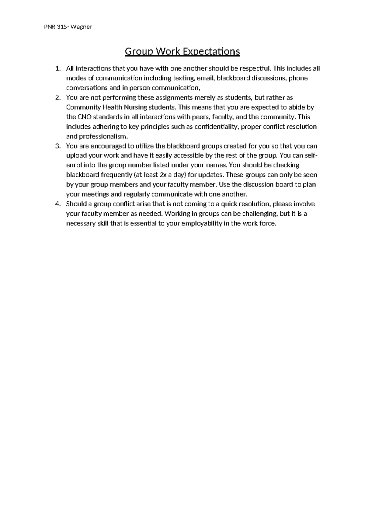 PNR Community Health Nursing Group Work Expectations - Studocu