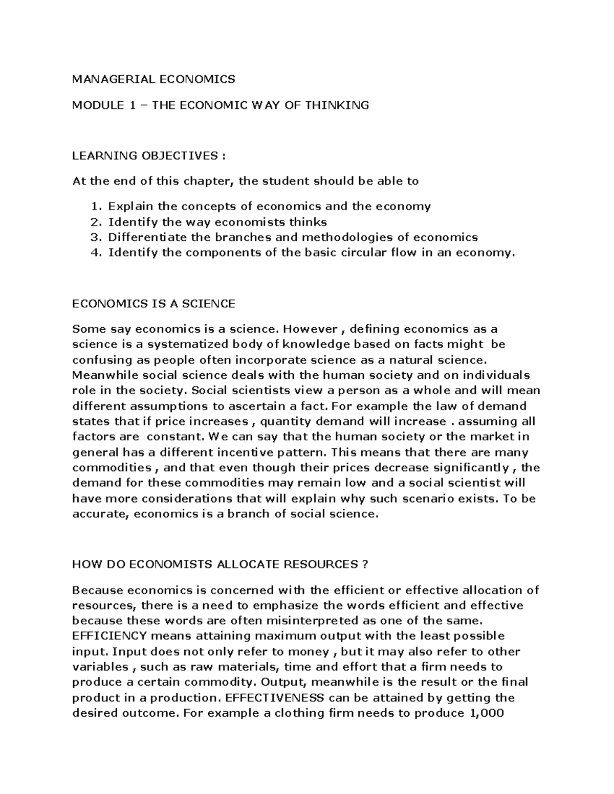 Managerial Economics - Module 1: The Economic Way of Thinking - Studocu