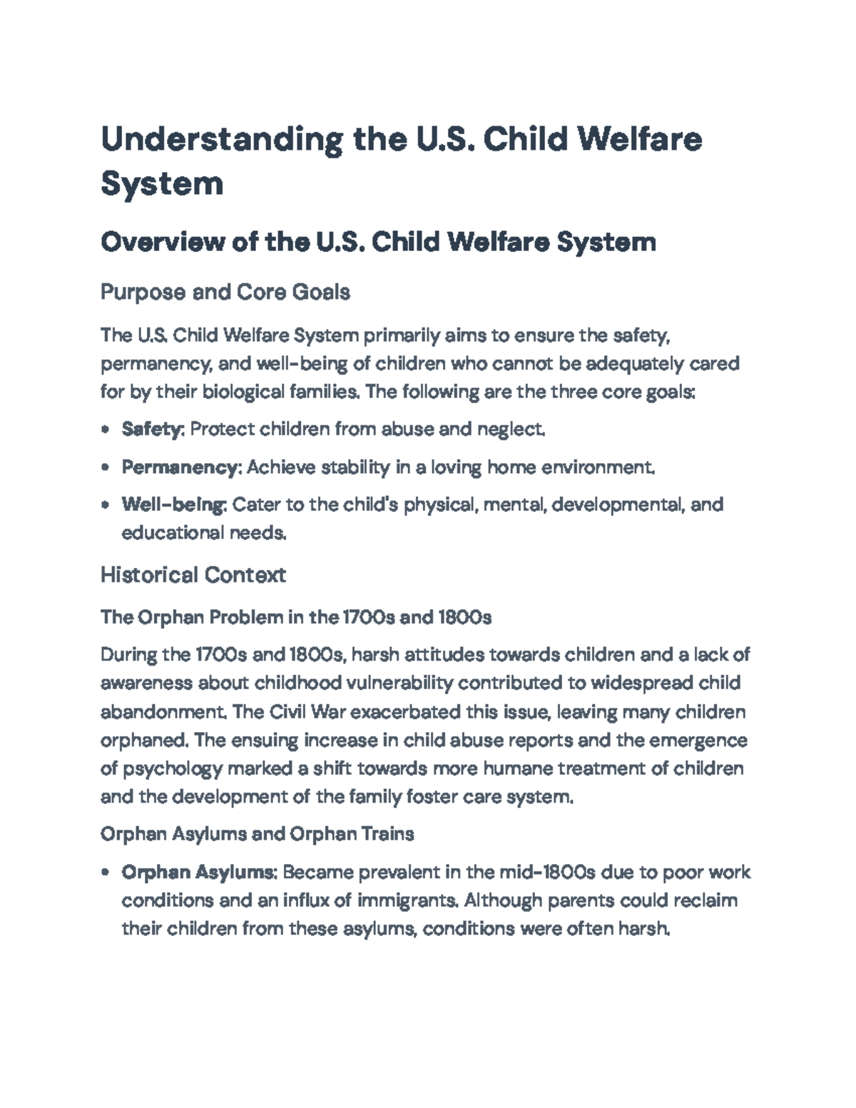 Understanding the U.S. Child Welfare System: Key Concepts and ...