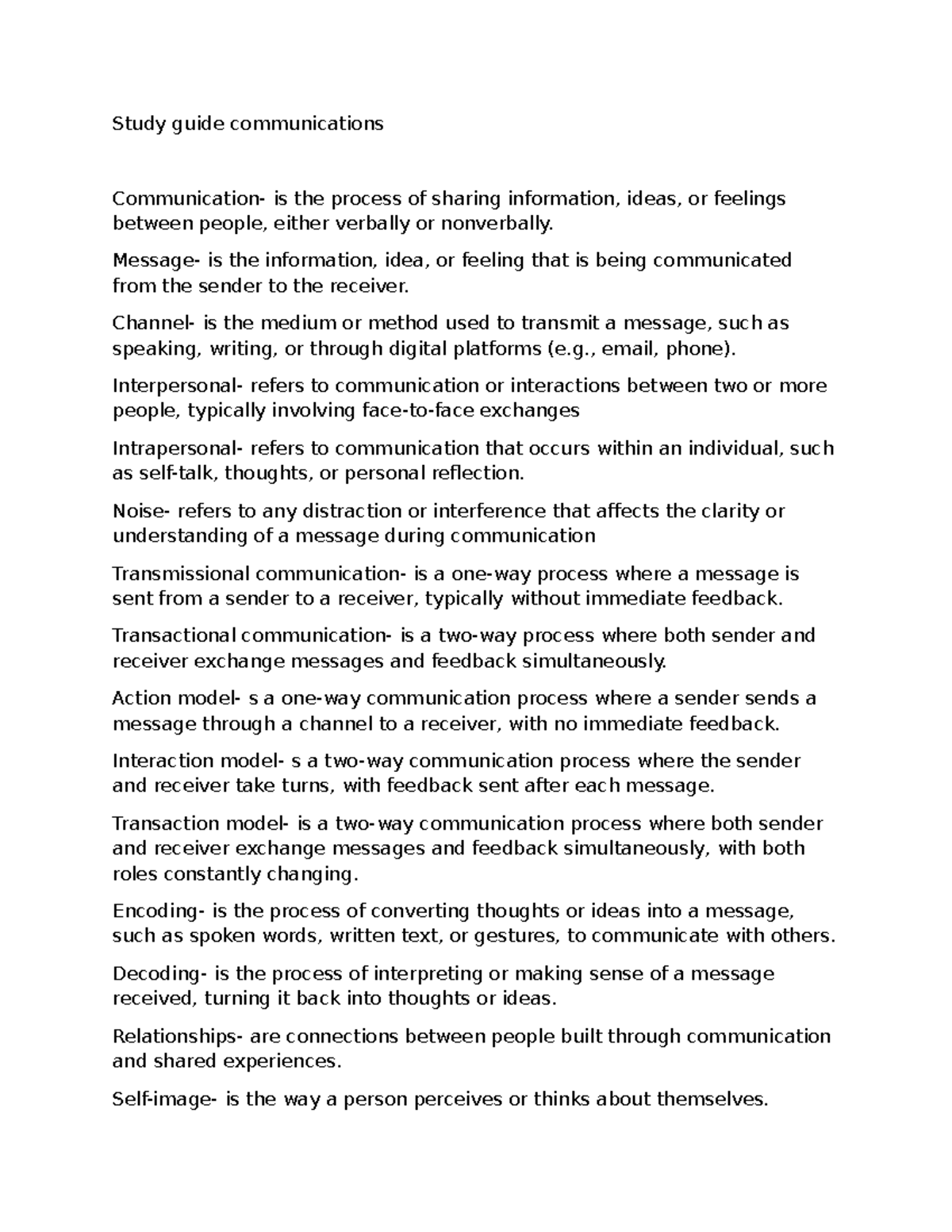 Comm 101 Study Guide: Key Concepts in Communication Theories - Studocu