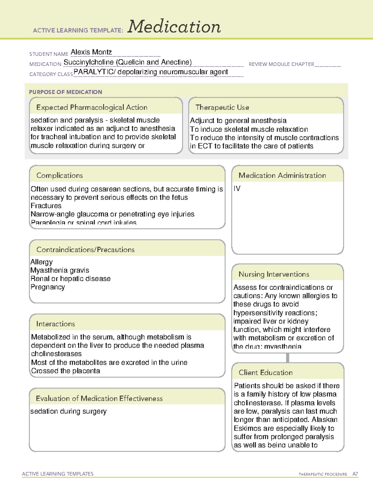 Succinylcholine (Quelicin & Anectine) Drug Card - Active Learning ...
