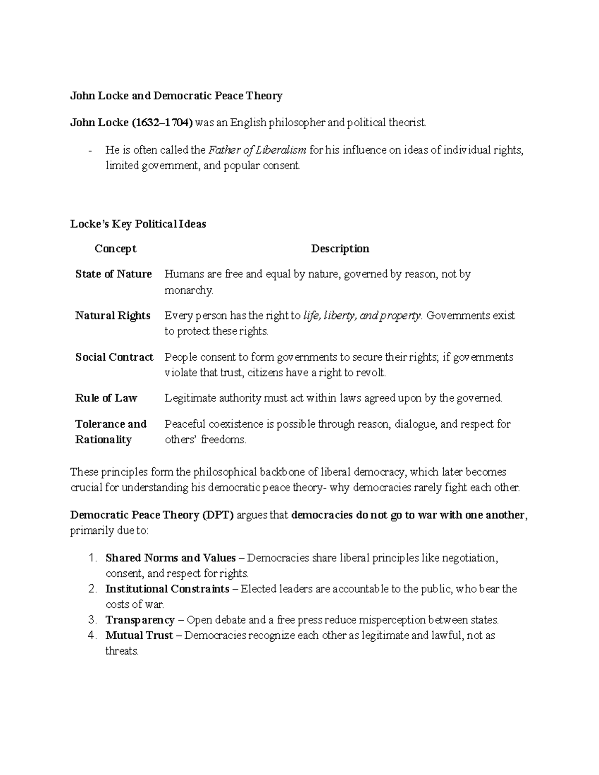 John Locke's Influence on Democratic Peace Theory: A Study - Studocu