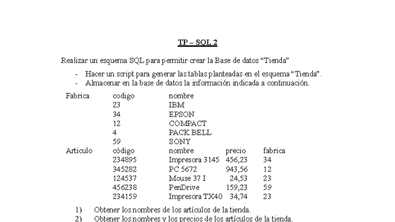 TP SQL 2 - Esquema y Script para Base de Datos de Artículos - Studocu