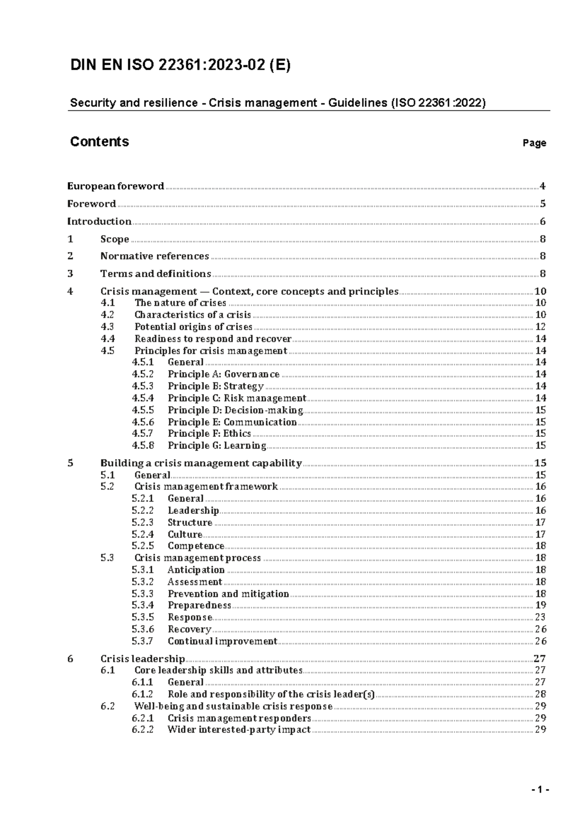 DIN EN ISO 22361:2022 Crisis Management Guidelines Overview - Studocu