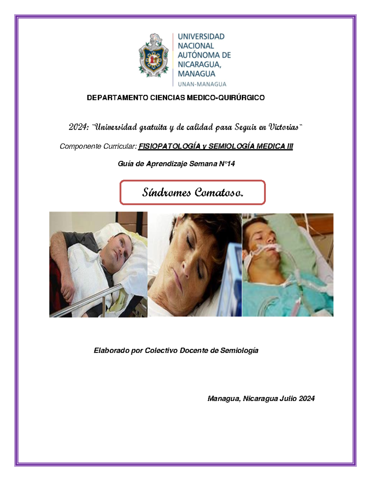 Guía de Aprendizaje: Síndrome Comatoso - Semana 14 (FISIOMED-2024 ...