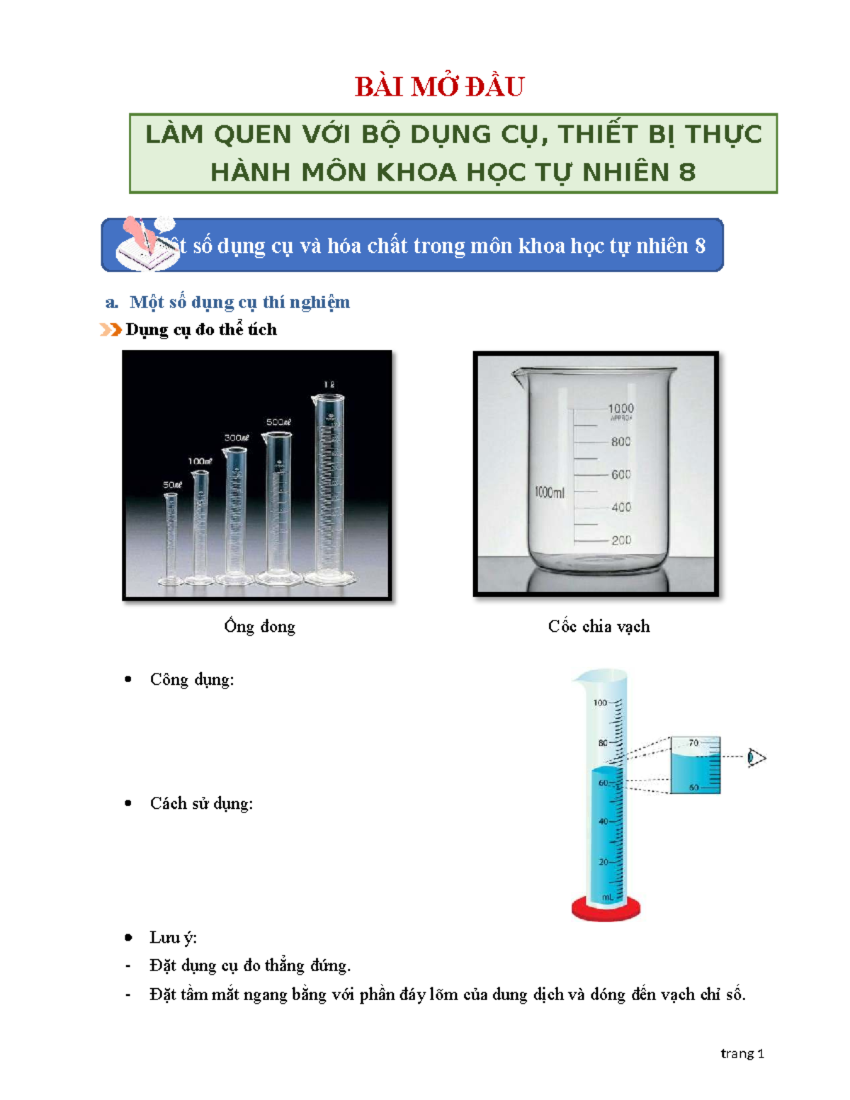 VỞ HỌC KHTN 8 - KNTT - THIẾT BỊ VÀ HÓA CHẤT THÍ NGHIỆM - Studocu