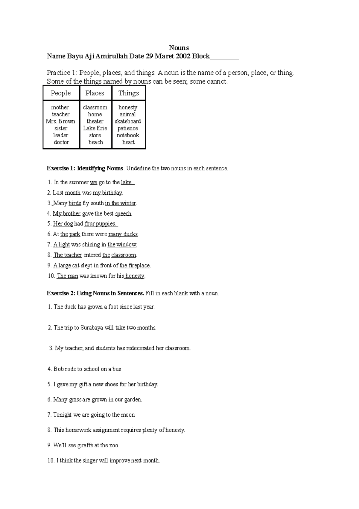 4050044 Identifying Nouns - Practice Exercises by Bayu Aji Amirullah ...