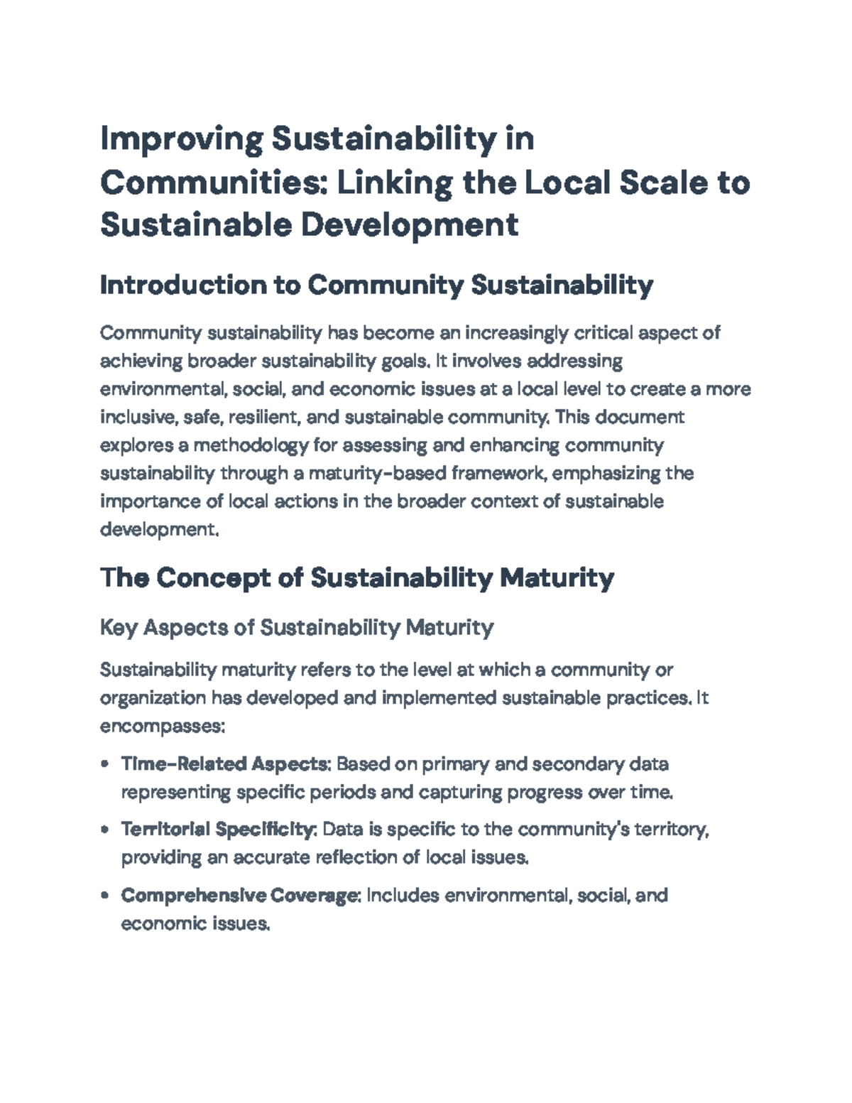 Sustainability Maturity Assessment Framework for Community Development ...