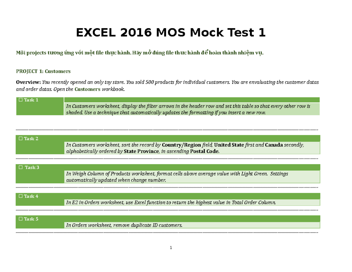 [ Excel 2016 ] Comprehensive Mock Test 1 for Mastery - Studocu