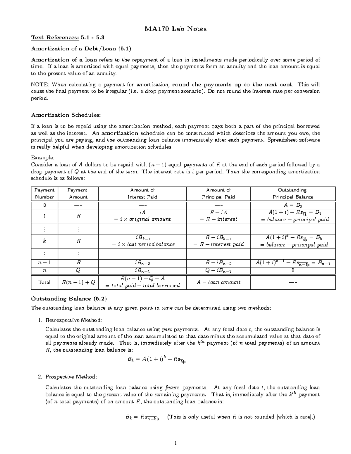 MA170 Lab 8 Notes: Amortization Concepts and Schedules - Studocu