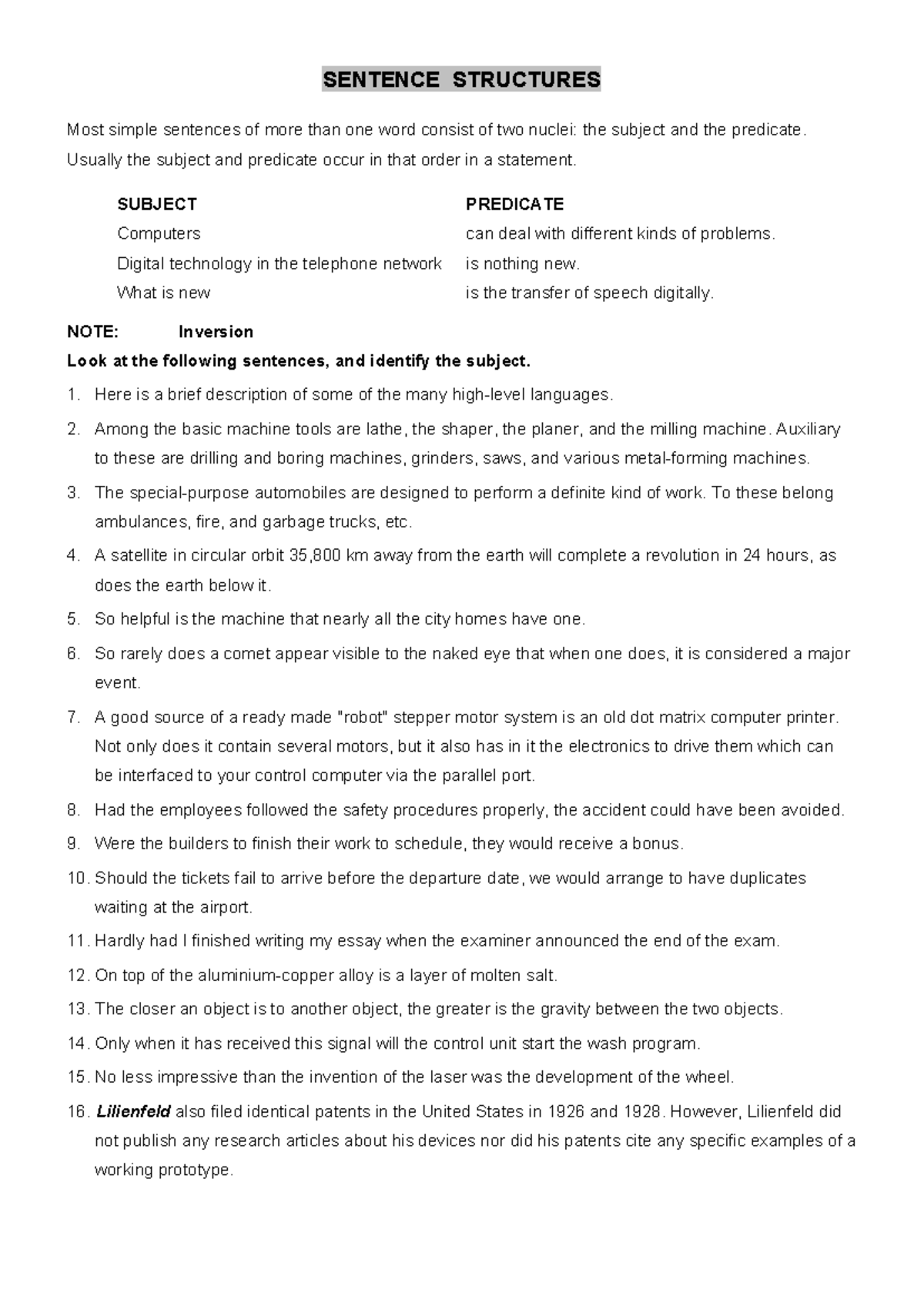 SENTENCE STRUCTURES: Understanding Subjects and Predicates in English ...