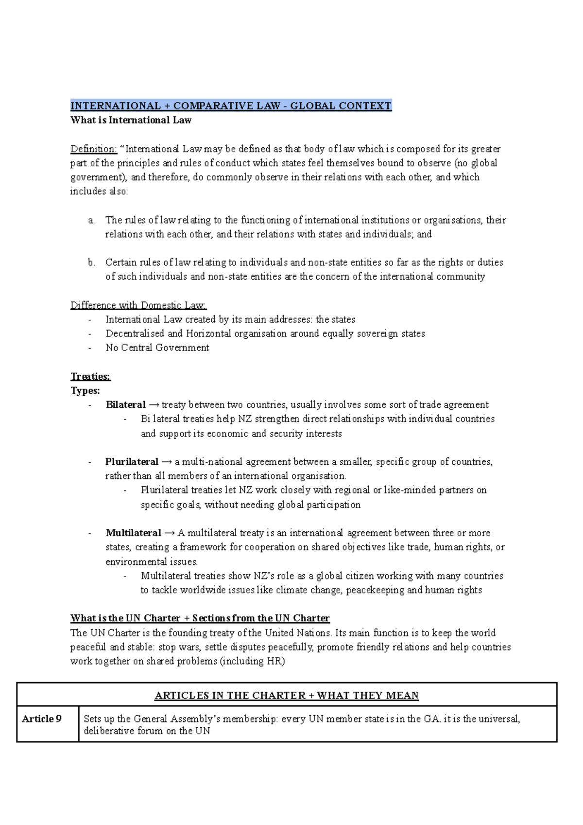 International Comparative Law: Global Context Notes - Studocu